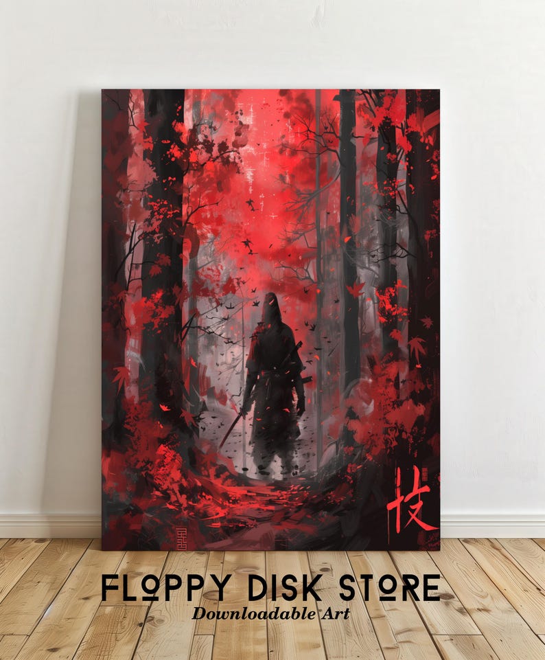 Kanji Shinobi in the Forest With Red Leaves Trees | Floppy Disk Store ...