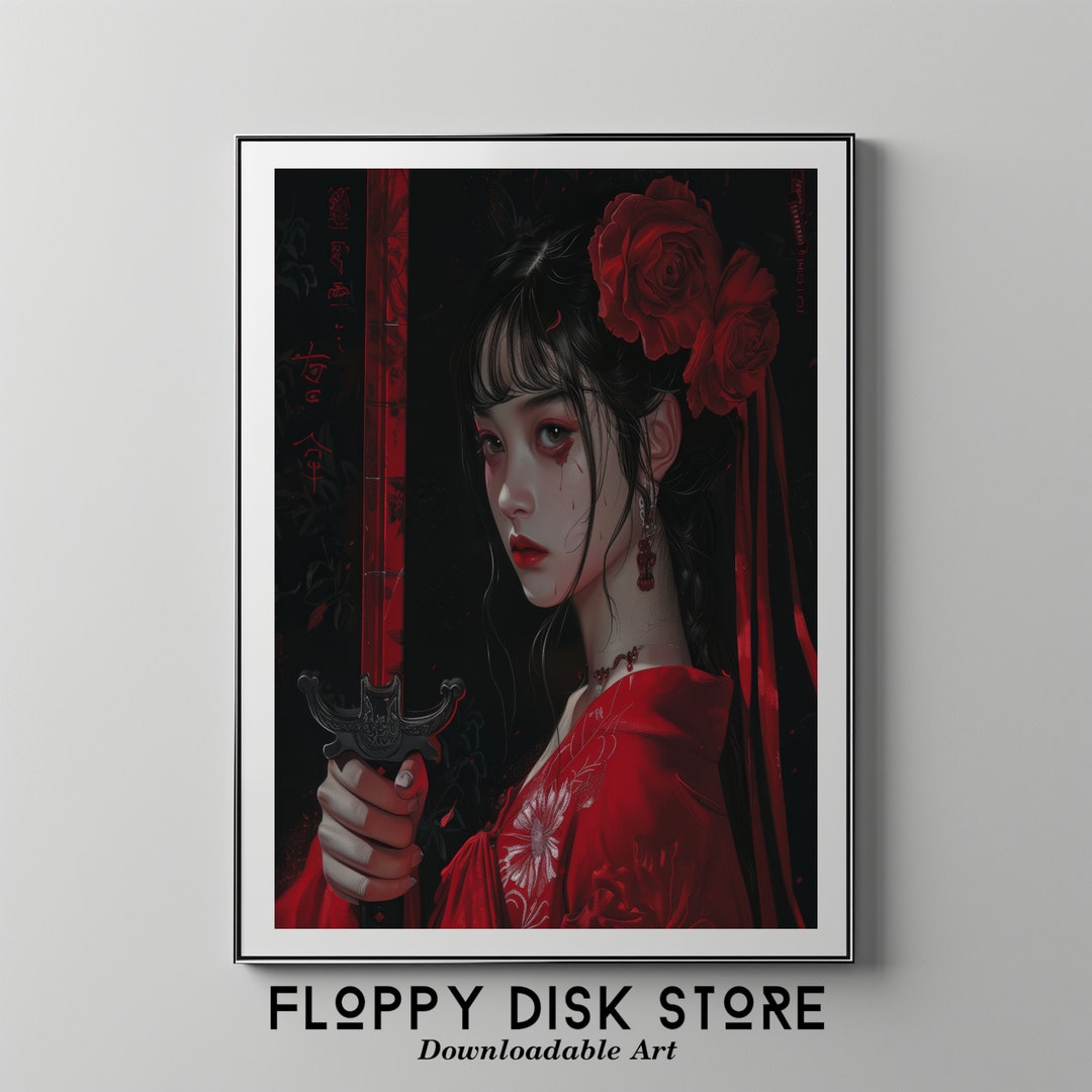 A Girl Holding A Red Sword | Floppy Disk Store Downloadable PRINTABLE ...