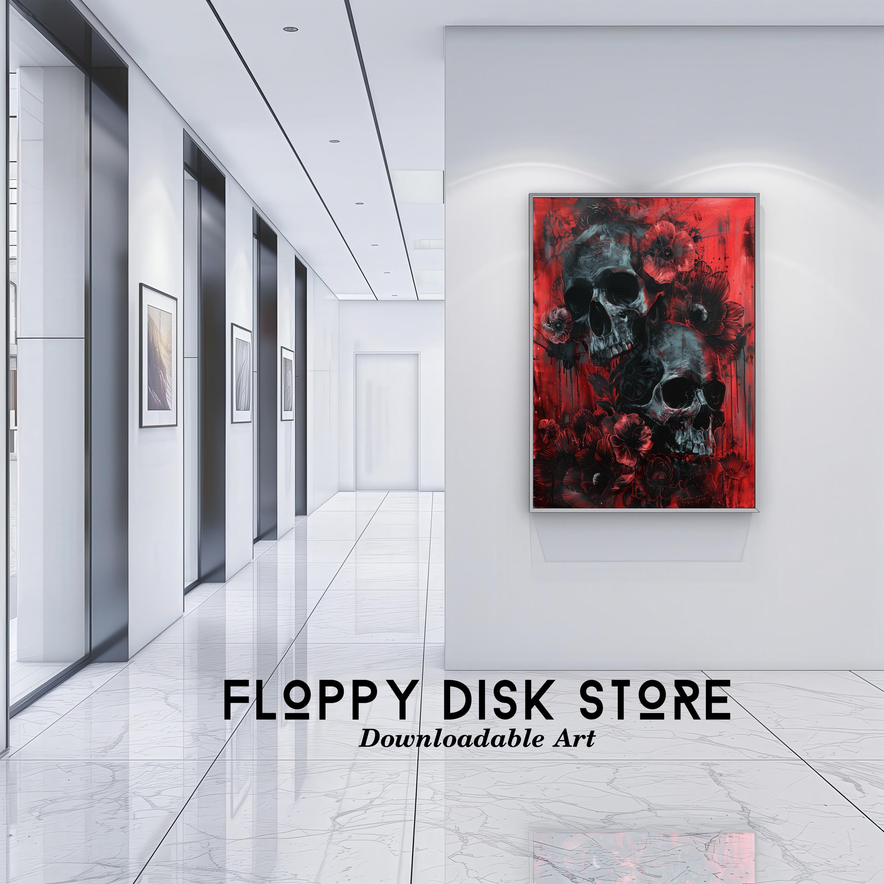 Skulls in Black and Red Color on Red Background | Floppy Disk Store ...