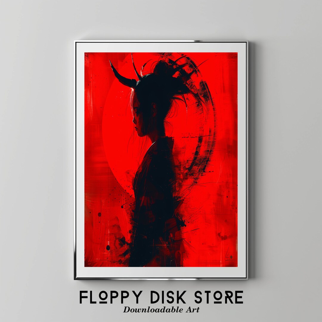 Demon Girl With Three Horns on a Red Background | Floppy Disk Store ...