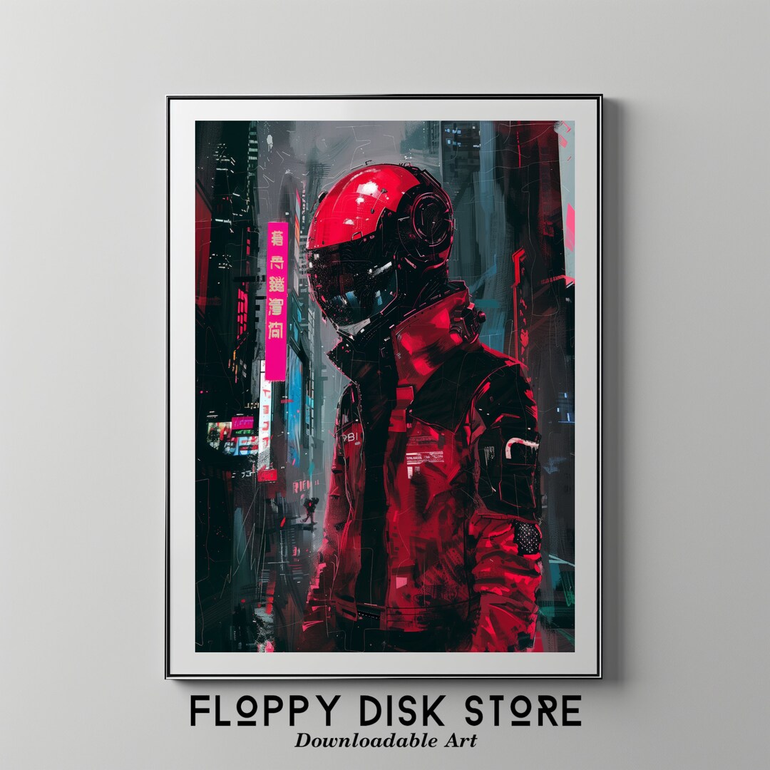 Man With A Helmet in A Cyberpunk City | Floppy Disk Store Downloadable ...