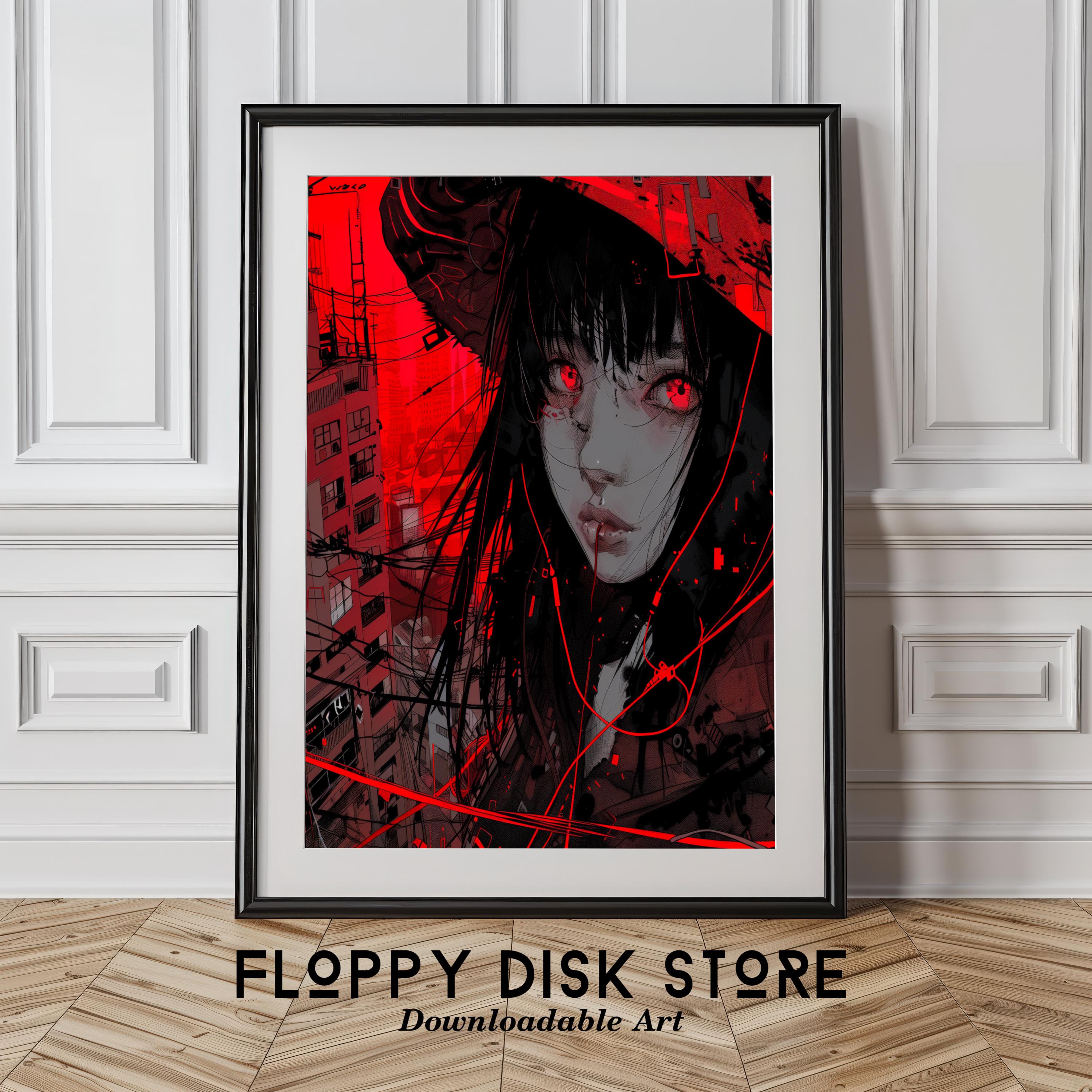 Anime Girl With Red Eyes and Urban Background | Floppy Disk Store ...