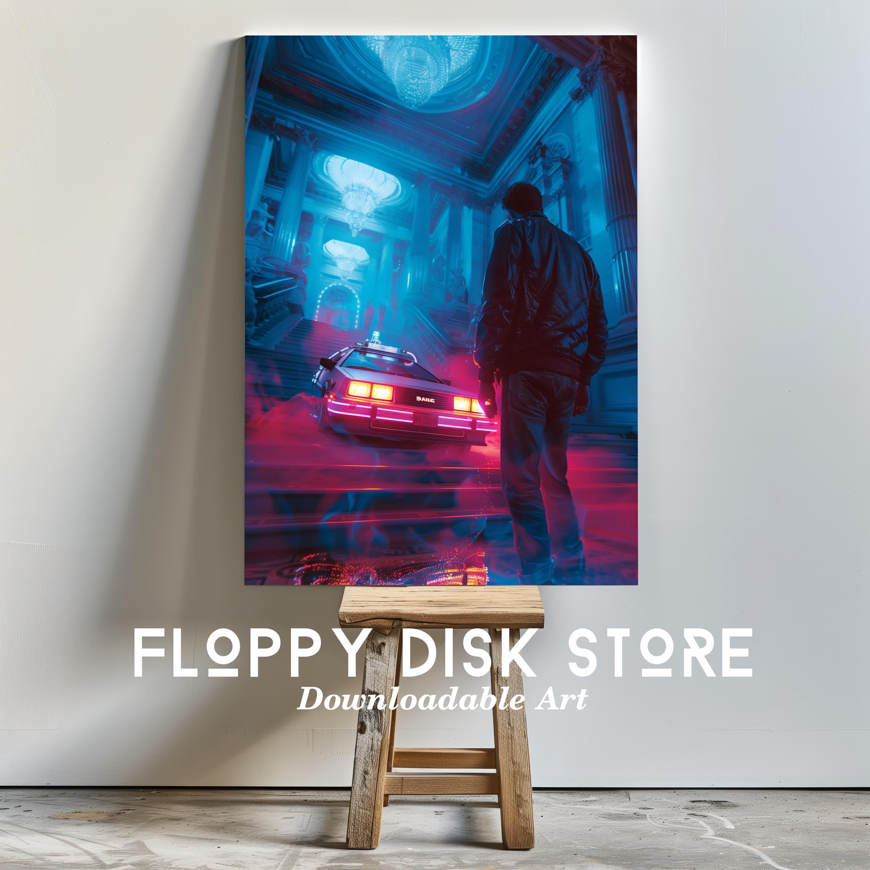 Movie Poster With Neon Installations, Neoclassical Scenes of A Car on ...