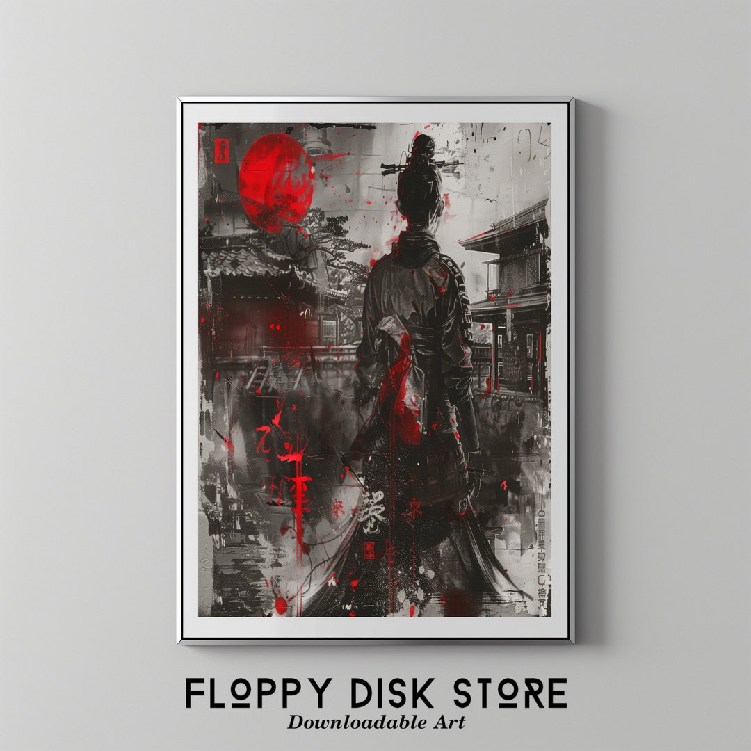 Female Samurai With Red Sun Rising in Japanese Streets | Floppy Disk ...