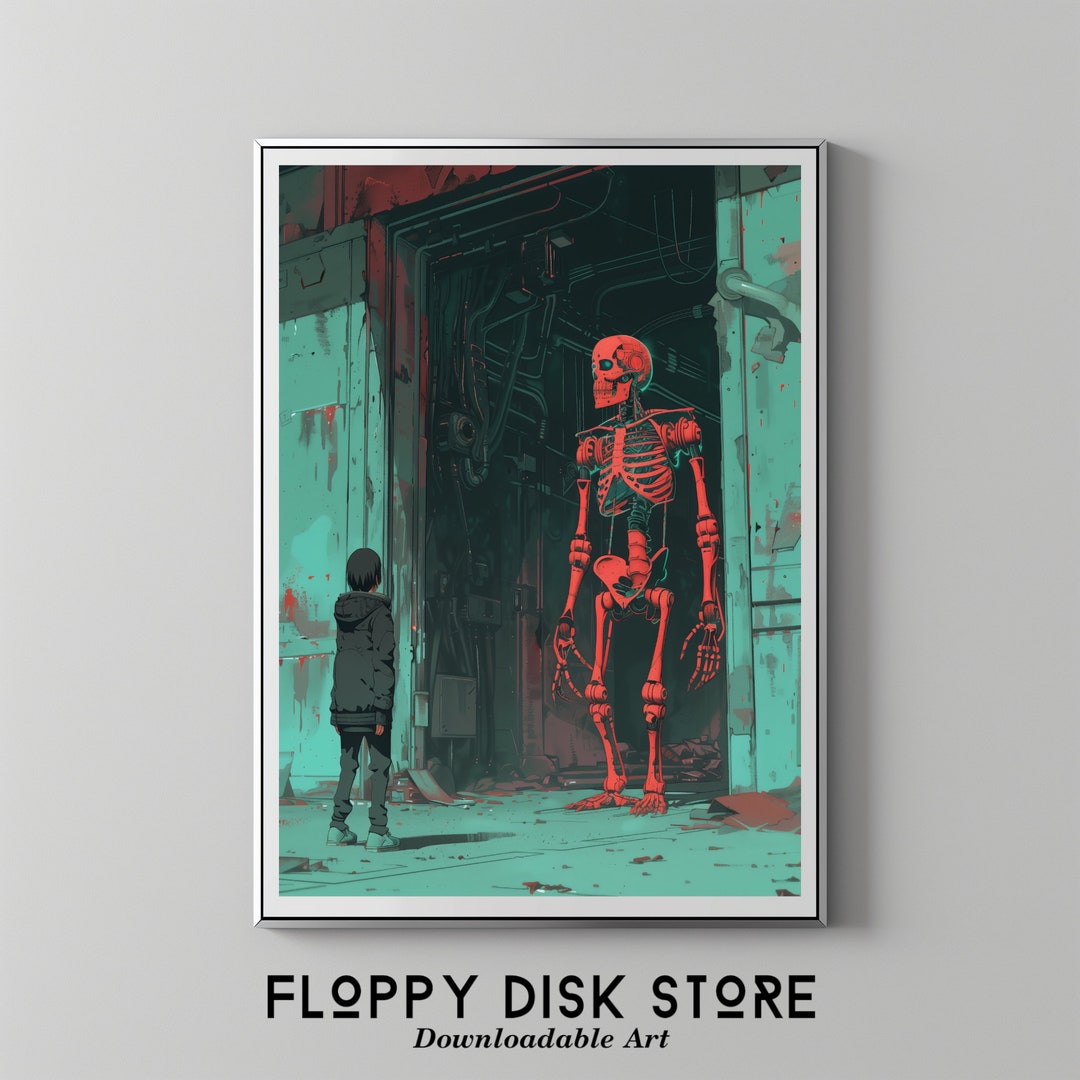 Anime Robotic Skeleton in Front of A Kid | Floppy Disk Store ...