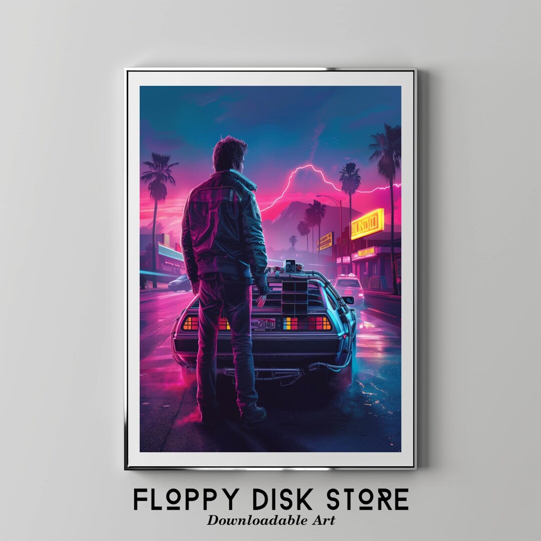 Movie Poster With Neon Installations, Neoclassical Scenes of Car and A ...