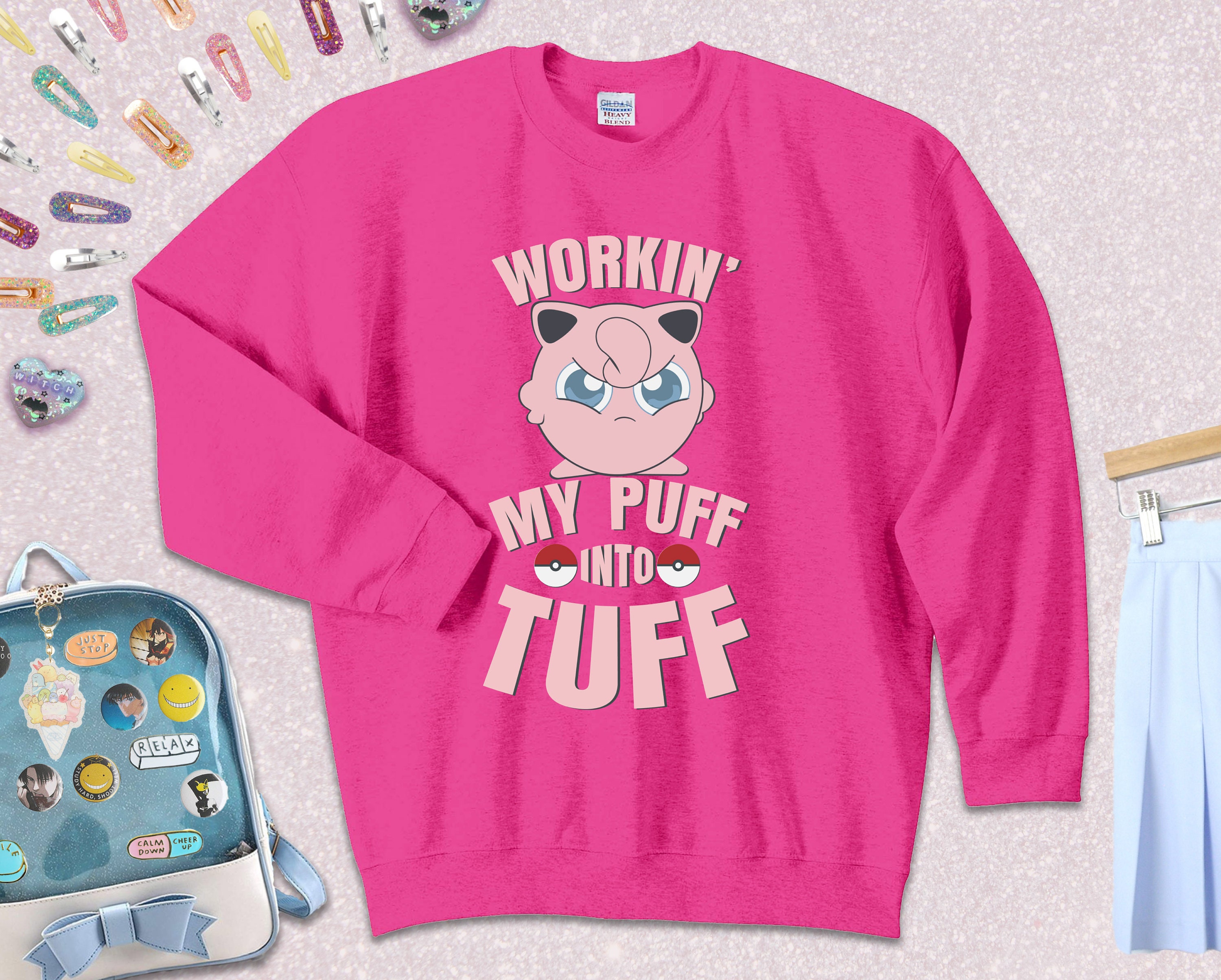 Puff Into Tuff Pokemon Pullover Anime Workout Shirt, Jigglypuff Kawaii ...