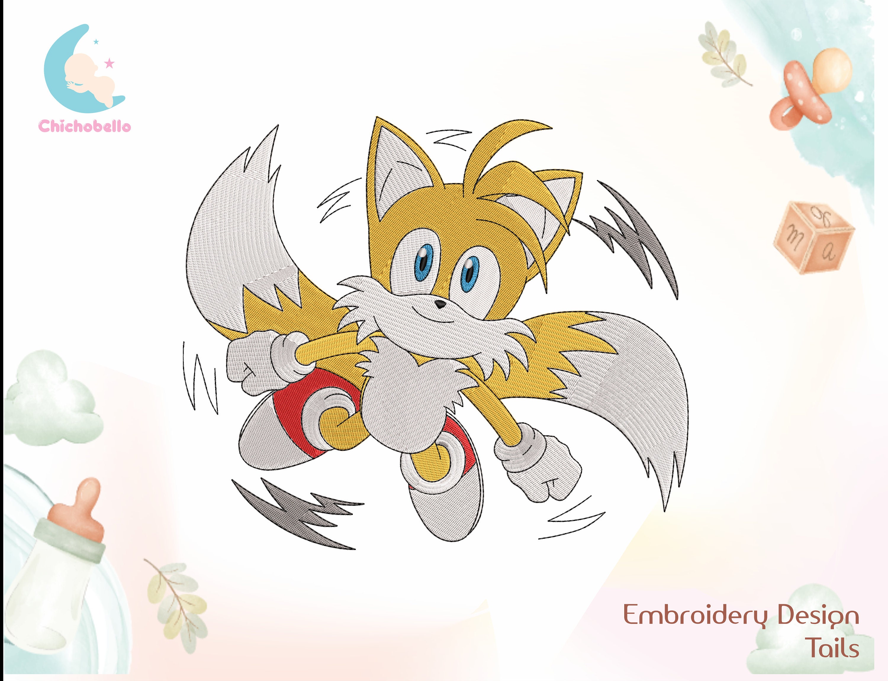 Fox Tails Stitches Baby Embroidery Machine Design in 5 Sizes instant ...