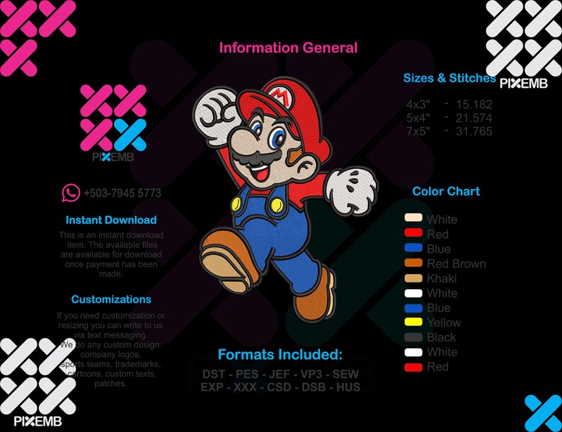 Mario Bross Embroidery Design Machine. Automatic Embroidery Design - Etsy