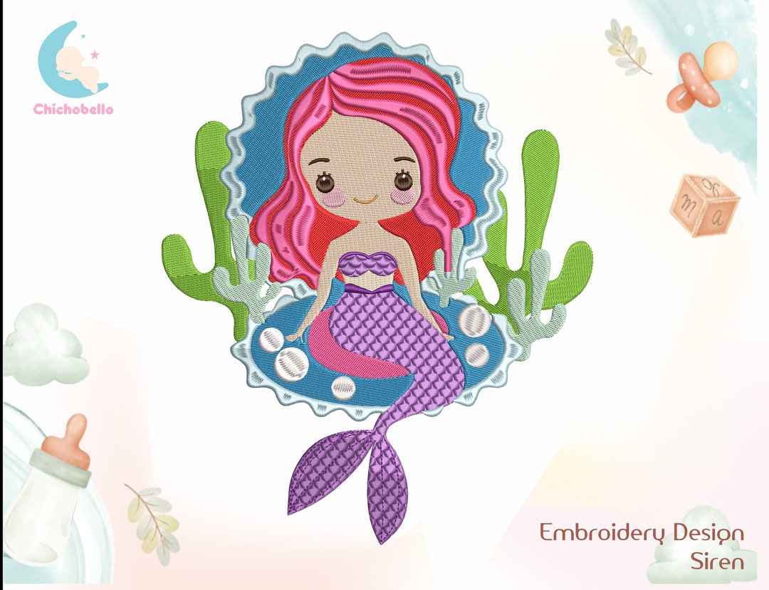 Mermaid Embroidery Design Machine. Automatic Embroidery Design - Etsy