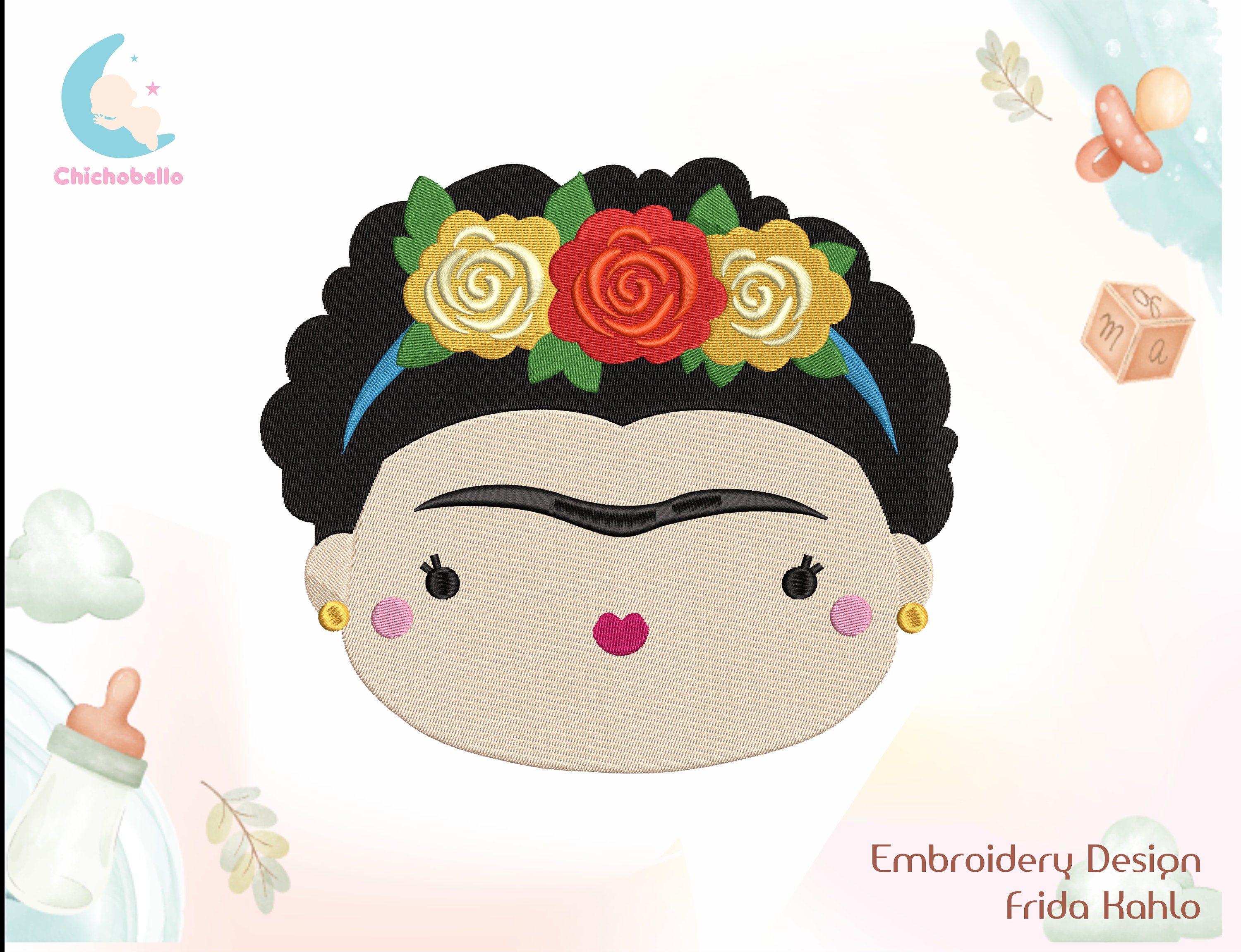Frida Kahlo Embroidery Design Machine. Pack 3 Design. Automatic ...