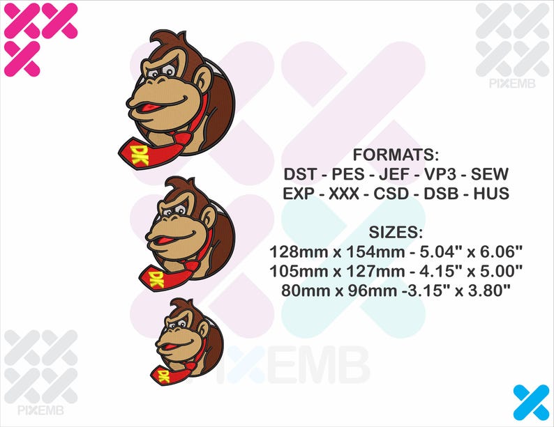 Donkey Kong Embroidery Design Machine. Automatic Embroidery Design - Etsy