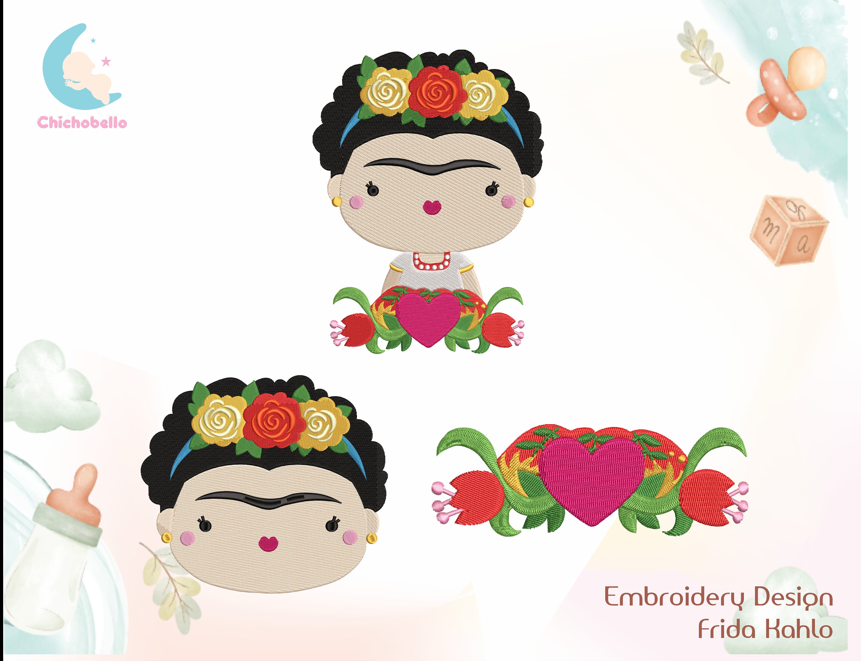 Frida Kahlo Embroidery Design Machine. Pack 3 Design. Automatic ...