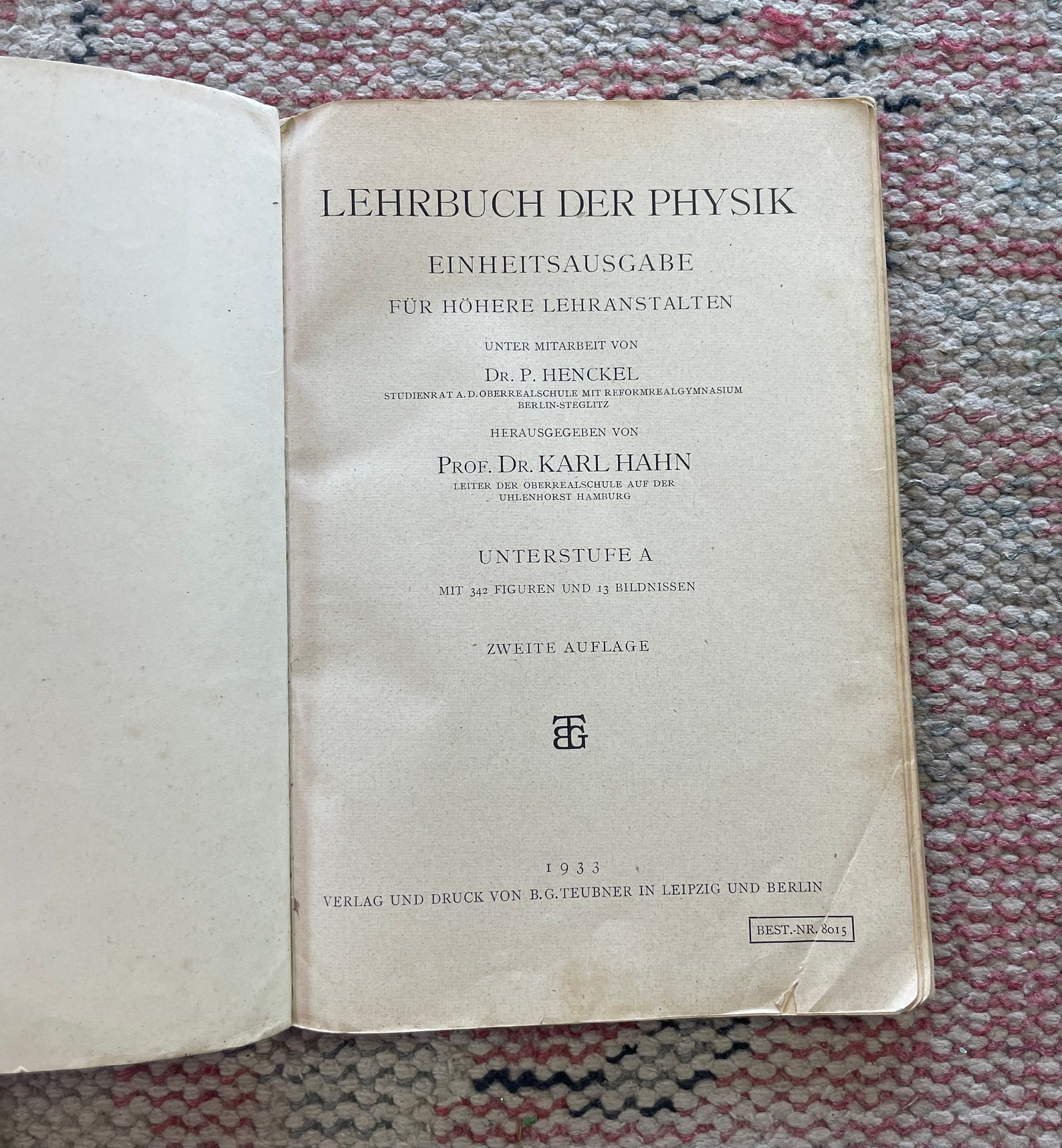 Vintage 1933 German Physics Text Book - HAHN-HENCKEL - Lehrbuch Der ...