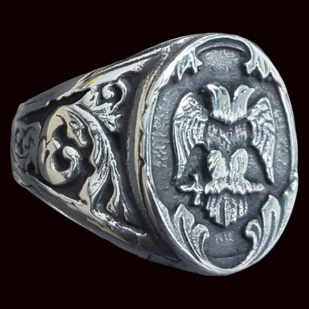 Masonic Ring Double Headed Eagles in Sterling Silver Handmade ...