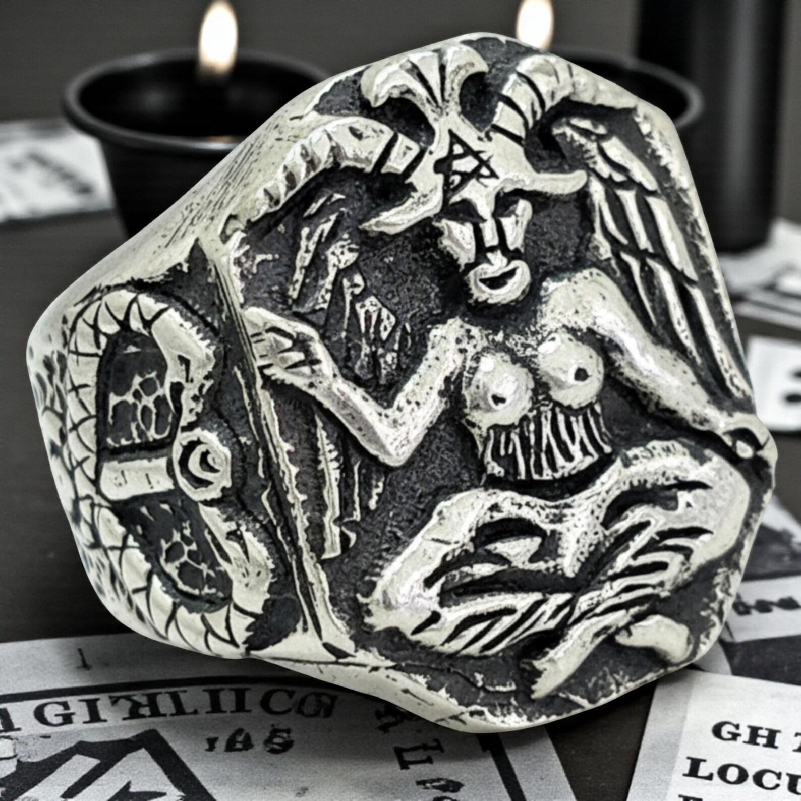 Baphomet Ring, 925 Sterling Silver, Solid Baphomet Seal, 22 Grams ...