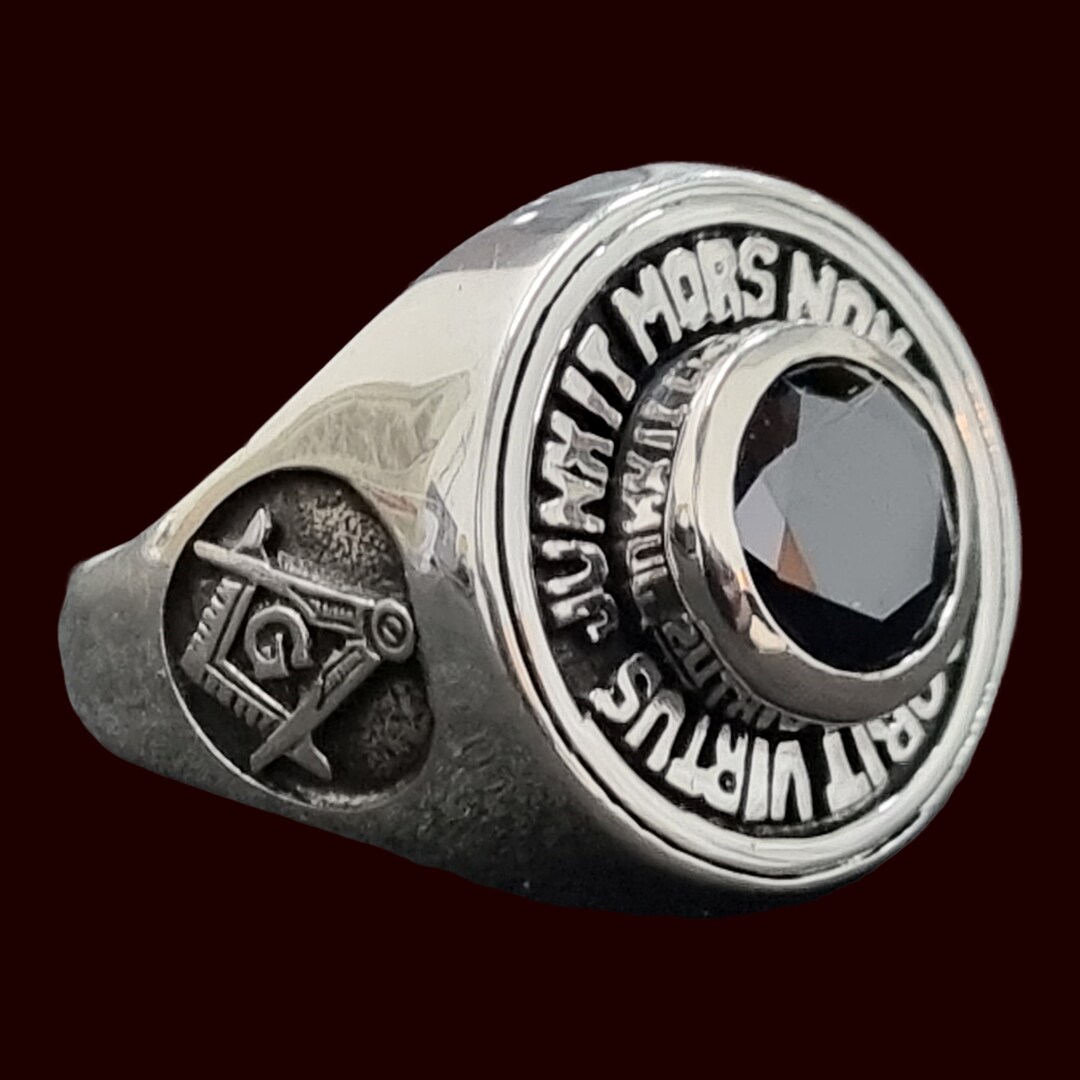 Virtus Junxit Masonic Ring With Stone Set in Sterling Silver Handmade Freemasonry - Etsy
