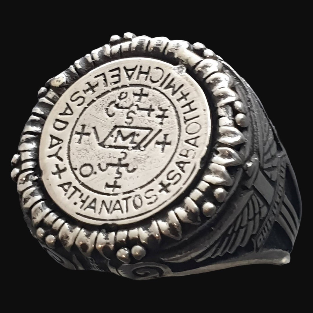 Angelic Seal Ring Archangel Michael With Sword on Sides in 925 Sterling ...