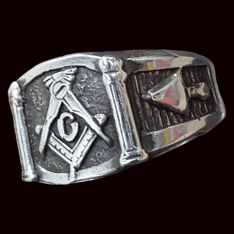 Masonic Ring Column Plumb Line in Sterling Silver Handmade Freemasonry ...