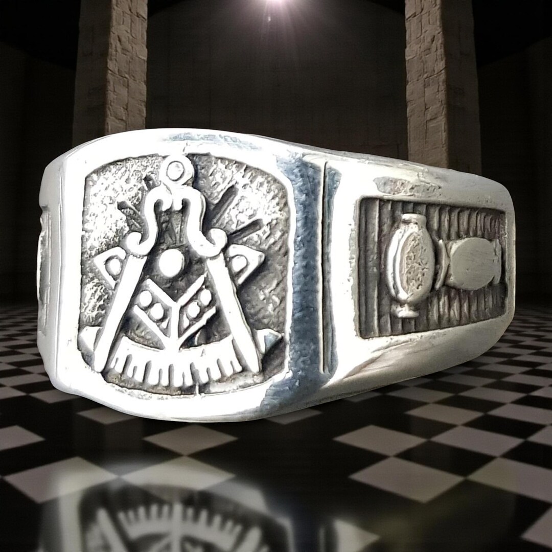 Masonic Ring With Plumb Line in Sterling Silver, Handmade Freemasonry ...