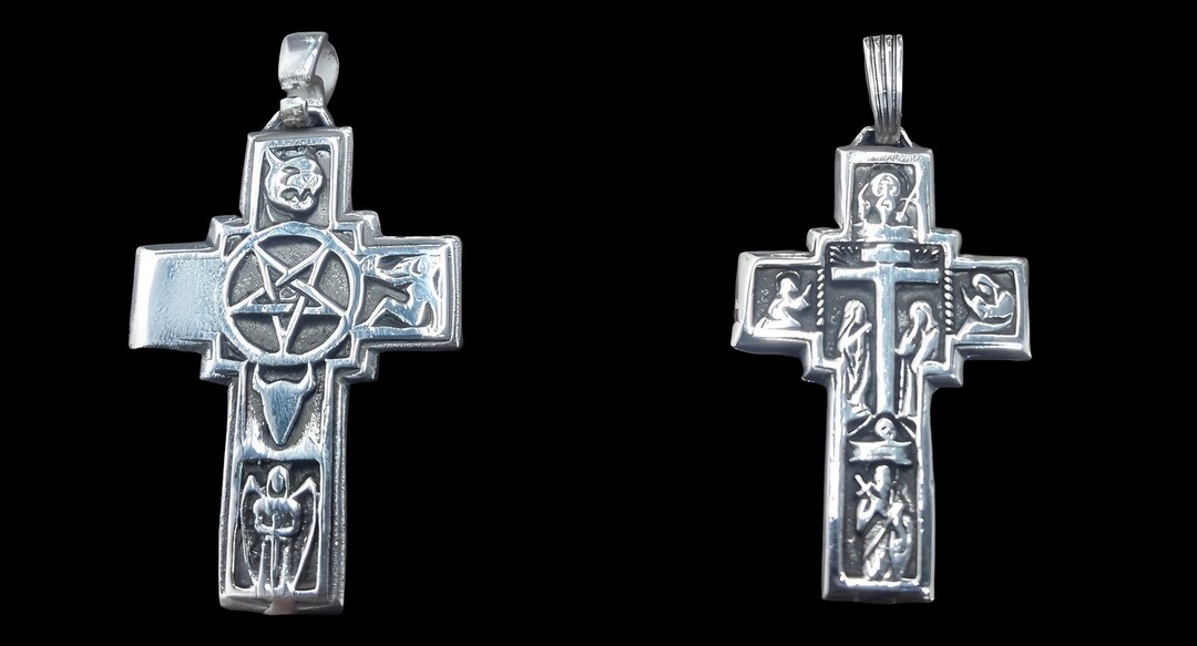 Esoteric Pendant Double Sided Byzantine Cross Face Esoteric Pentacle in ...