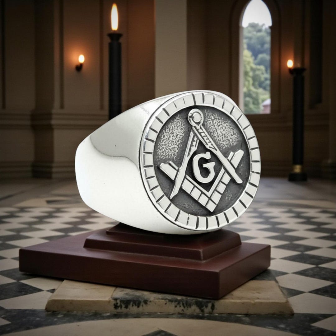 Masonic Master Degree Ring in 925 Sterling Silver, Royal Lodge Seal, 1. ...