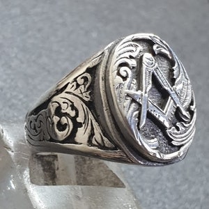 Apprentice Degree Chiselled Masonic Ring in Sterling Silver Handmade ...