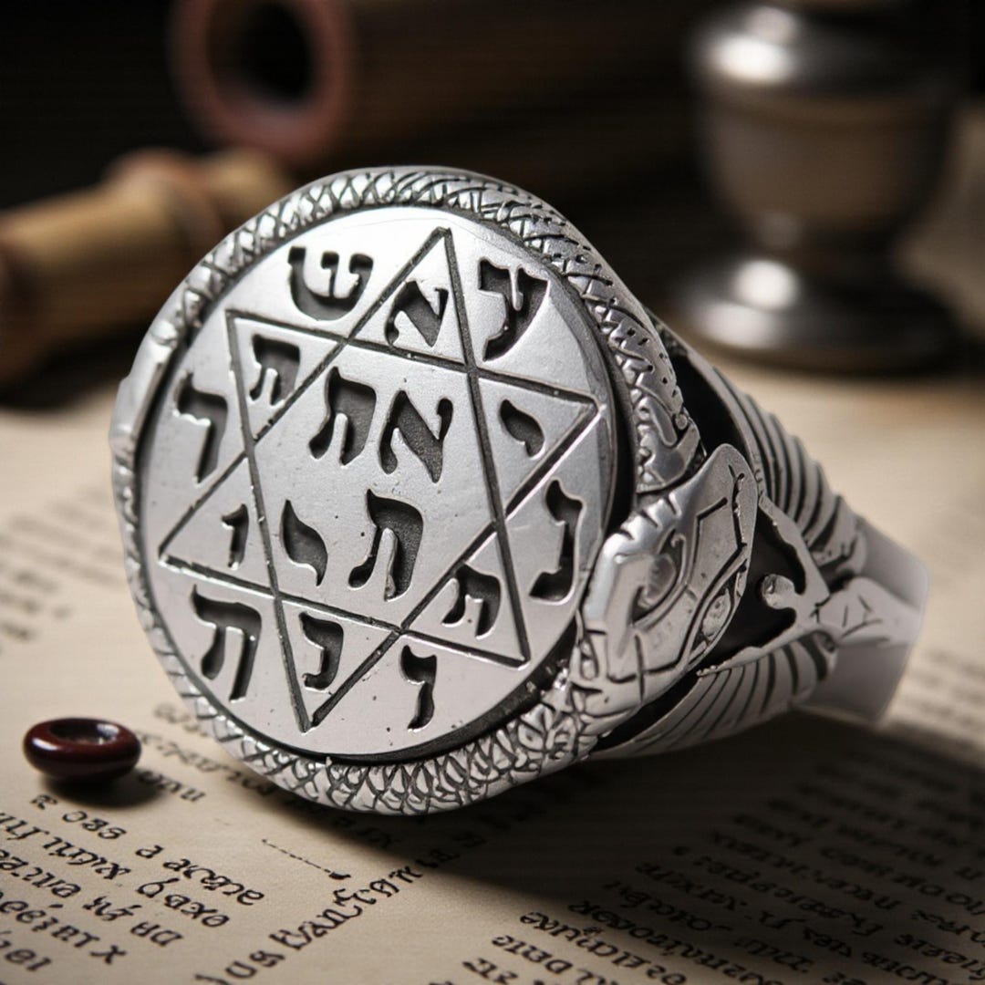 Solomon's Seal Ring in 925 Sterling Silver, Kabbalah Ring for ...