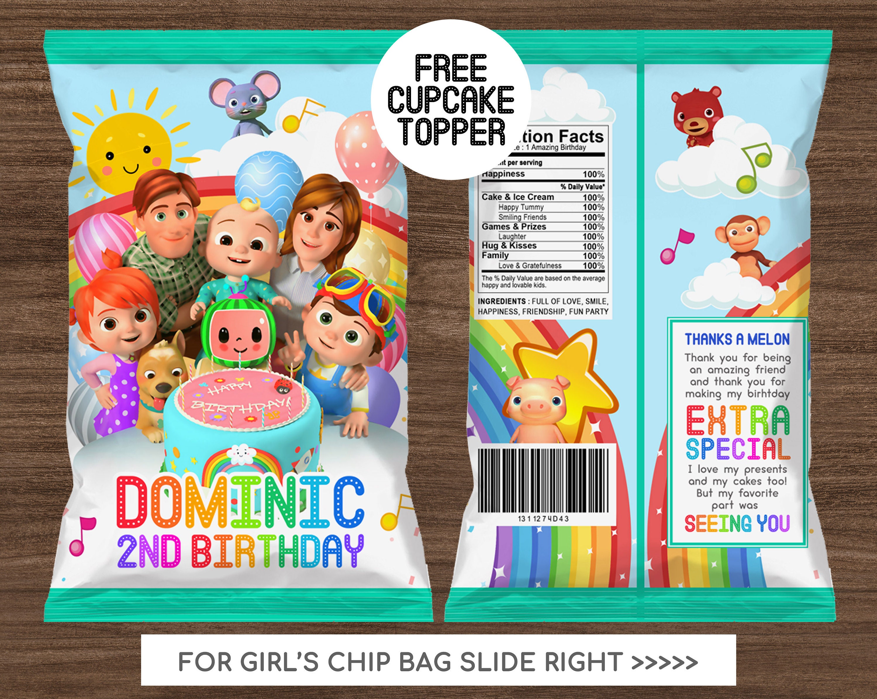 Personalized Digital Cocomelon Chip Bag Custom Editable Thank Etsy