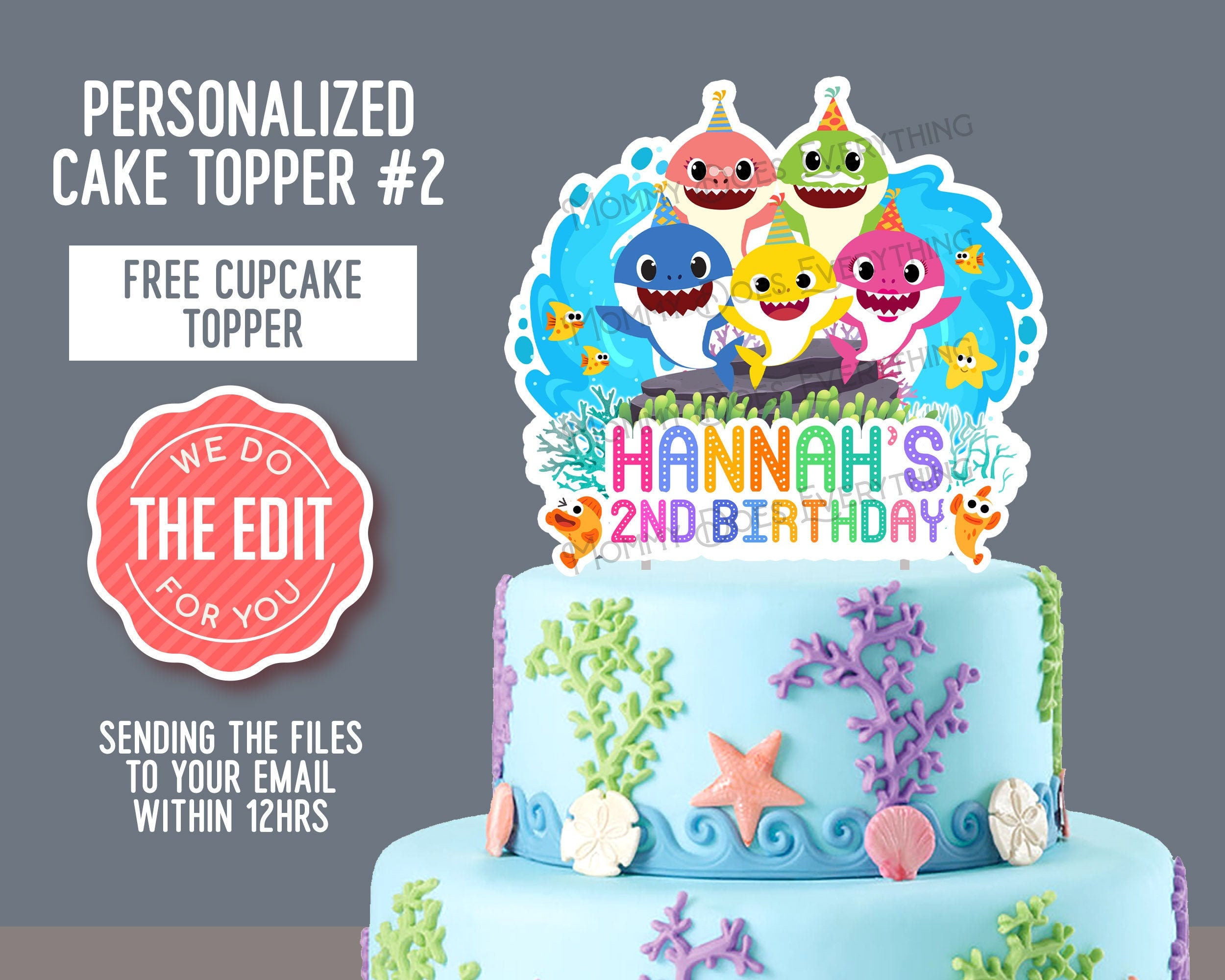 PERSONALIZED Digital Baby Shark Cake Topper Template | Etsy