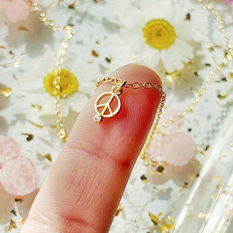 Tiny Diamond Peace Sign Necklace - Etsy