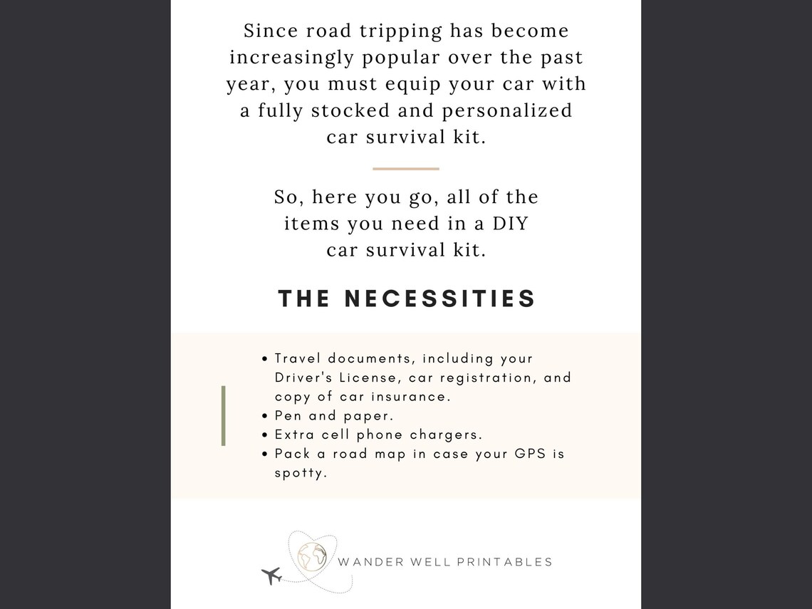 The Ultimate DIY Car Survival Kit for Your Family Road Trip - Etsy