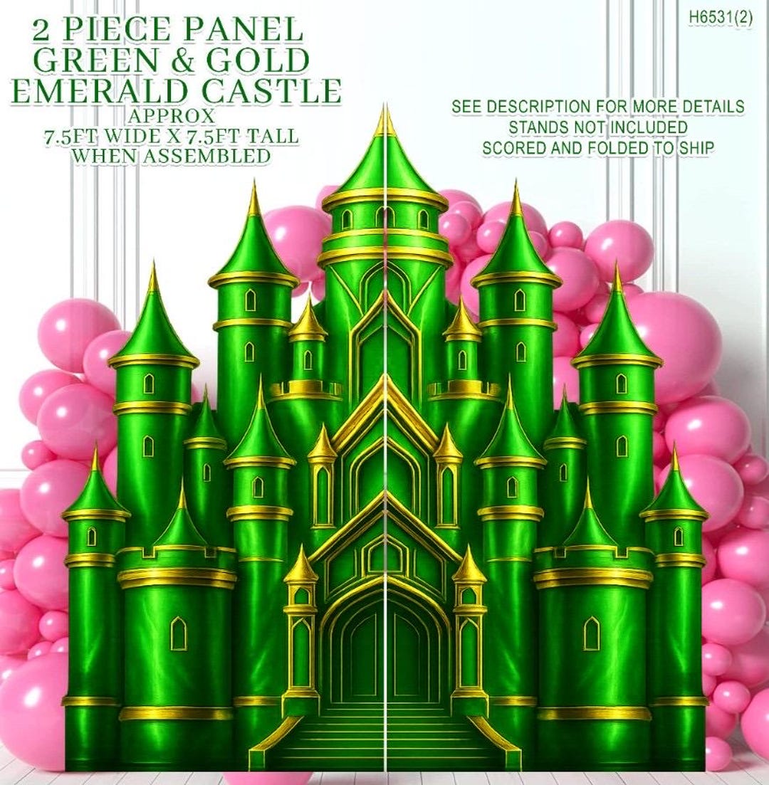 H6531 -2 Piece Green & Gold Castle Set Coroplast Party Props ...