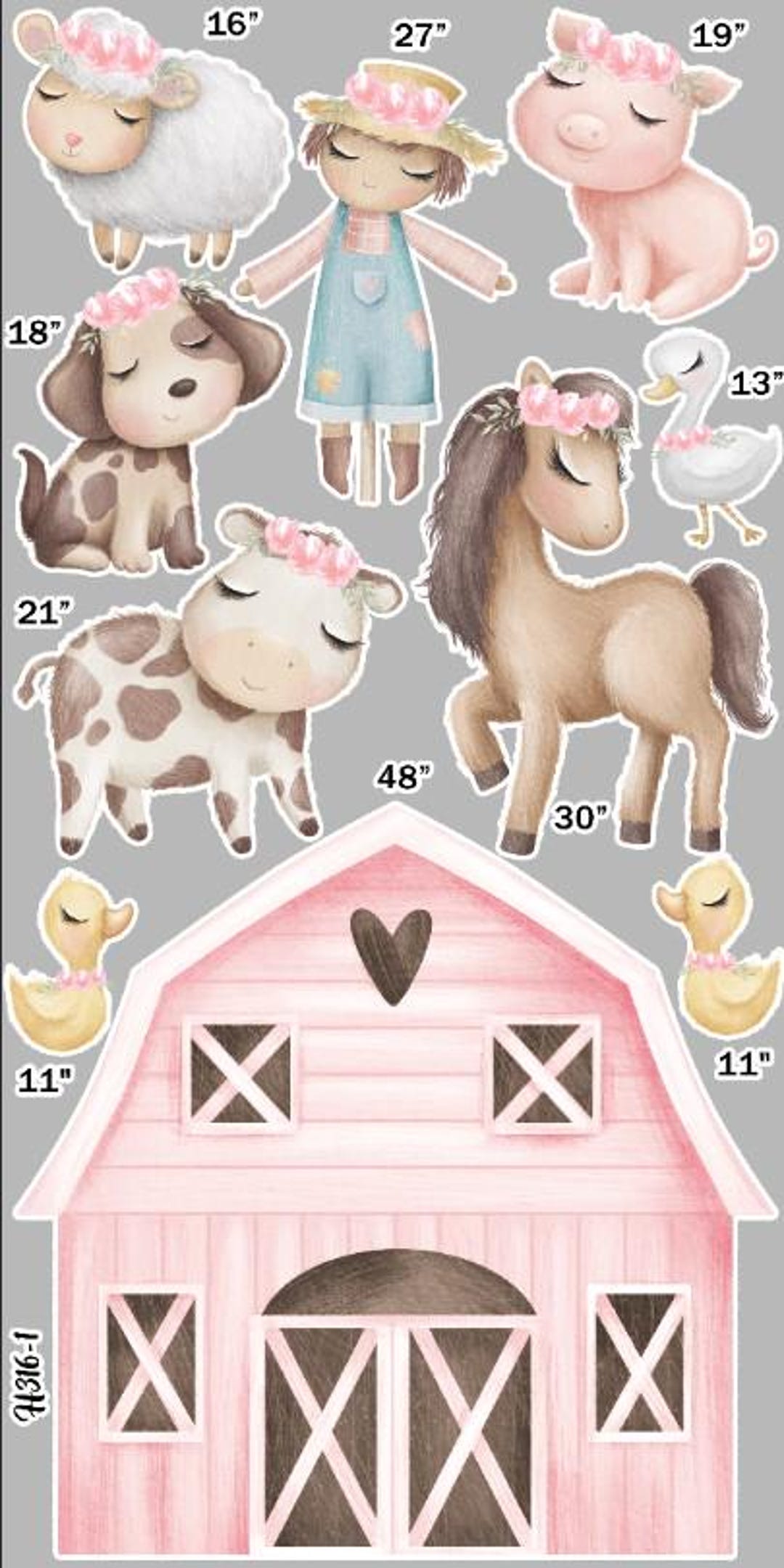 H316-1 Pink Barn Farm Coroplast Party Props Decorations NO STAND ...
