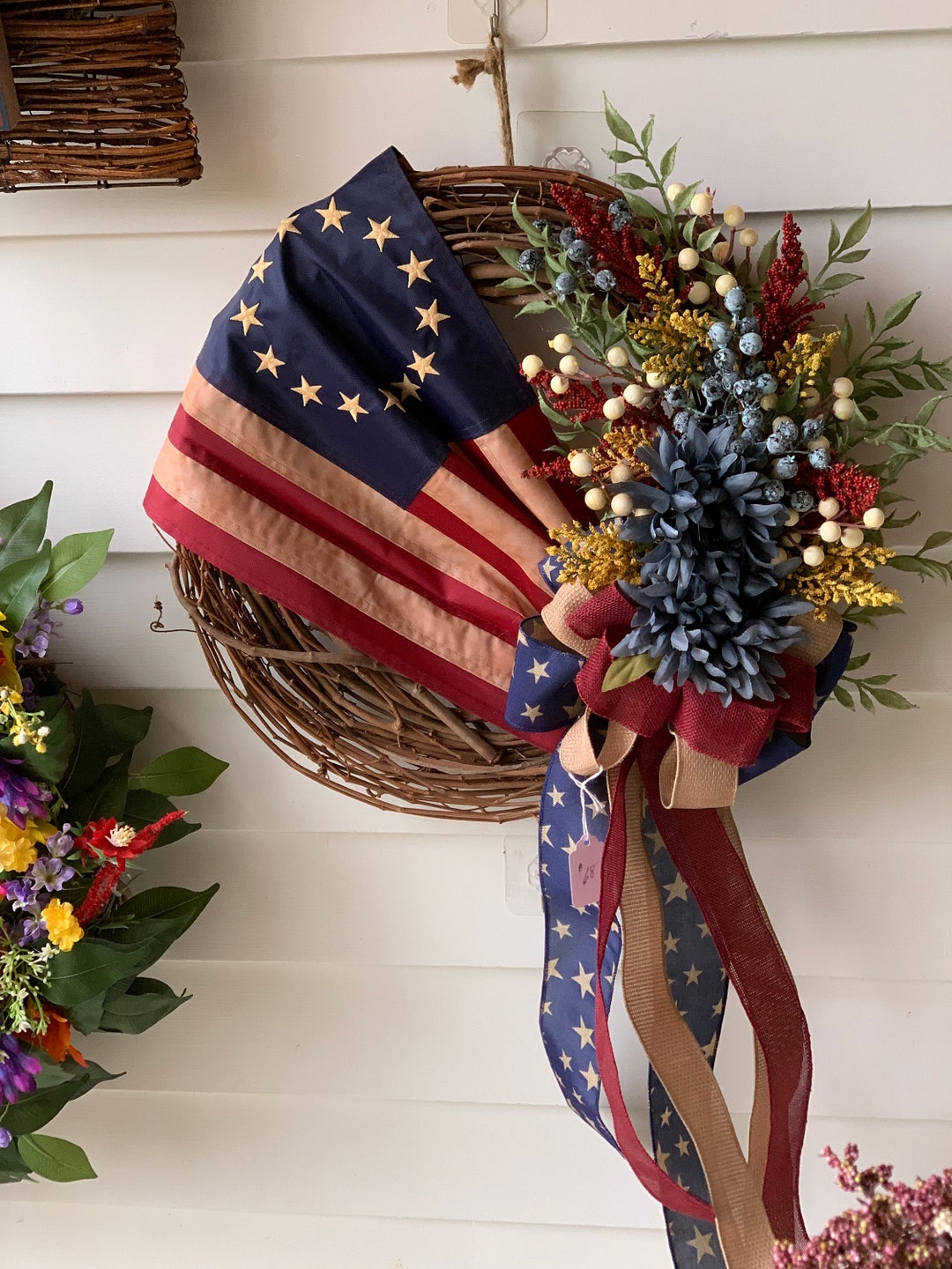 Patriotic Vintage Thirteen Star Flag 20 - 23" With Red Asters. - Etsy