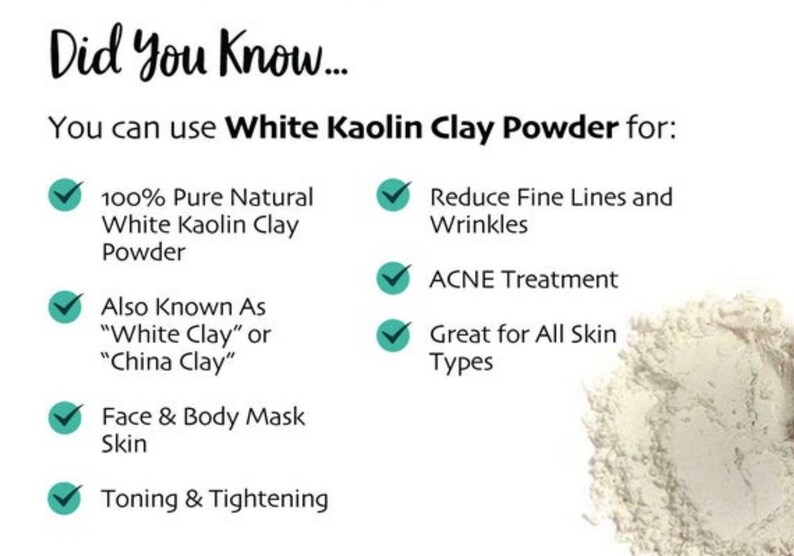 100% Natural Kaolin Clay- Face Mask Exfoliating Detox Treatment Powder ...