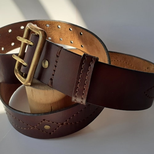 Leather Belt With Double Prong Buckle - Etsy