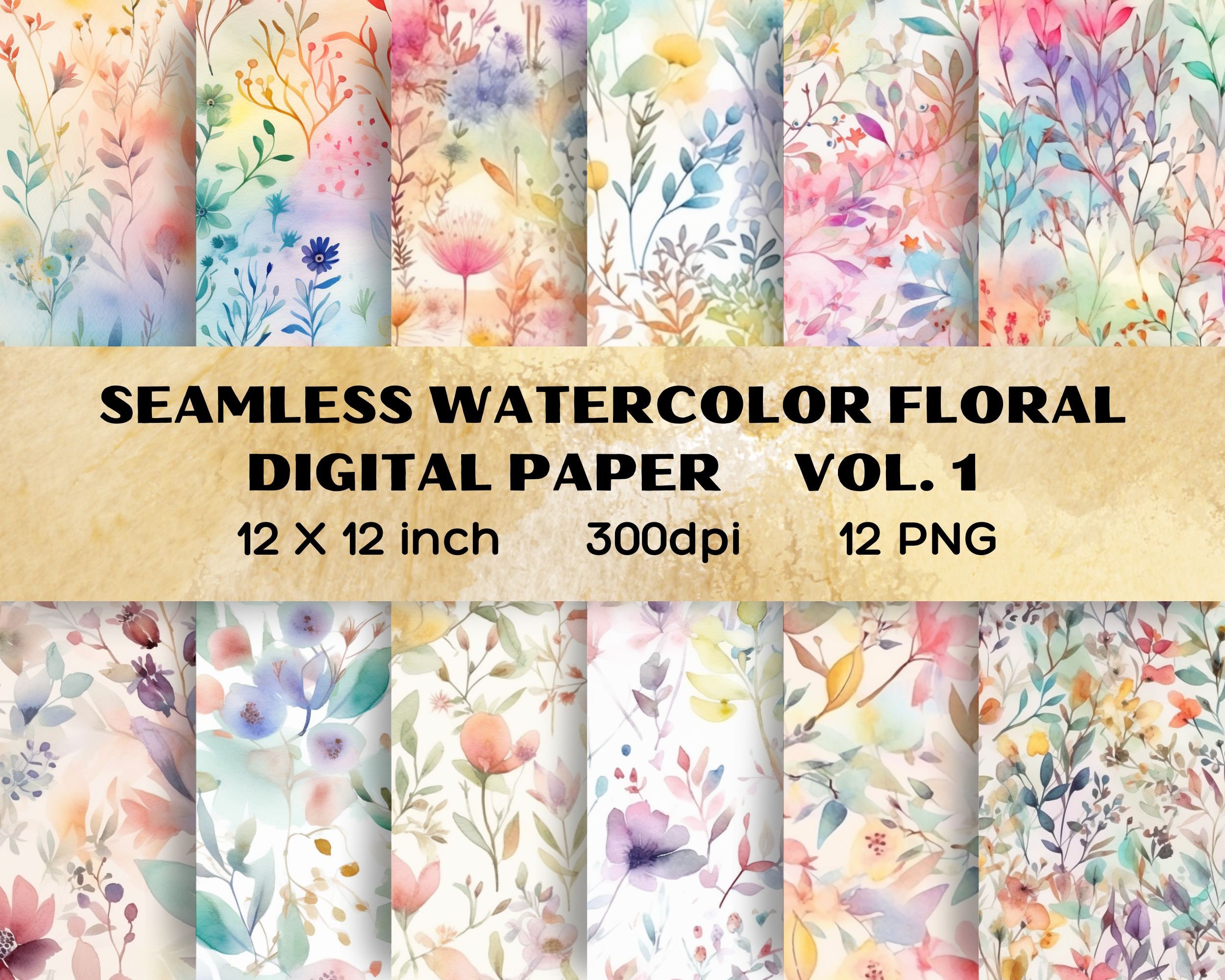 Digital Watercolor Floral Paper, Pastel Flowers Digital Paper ...