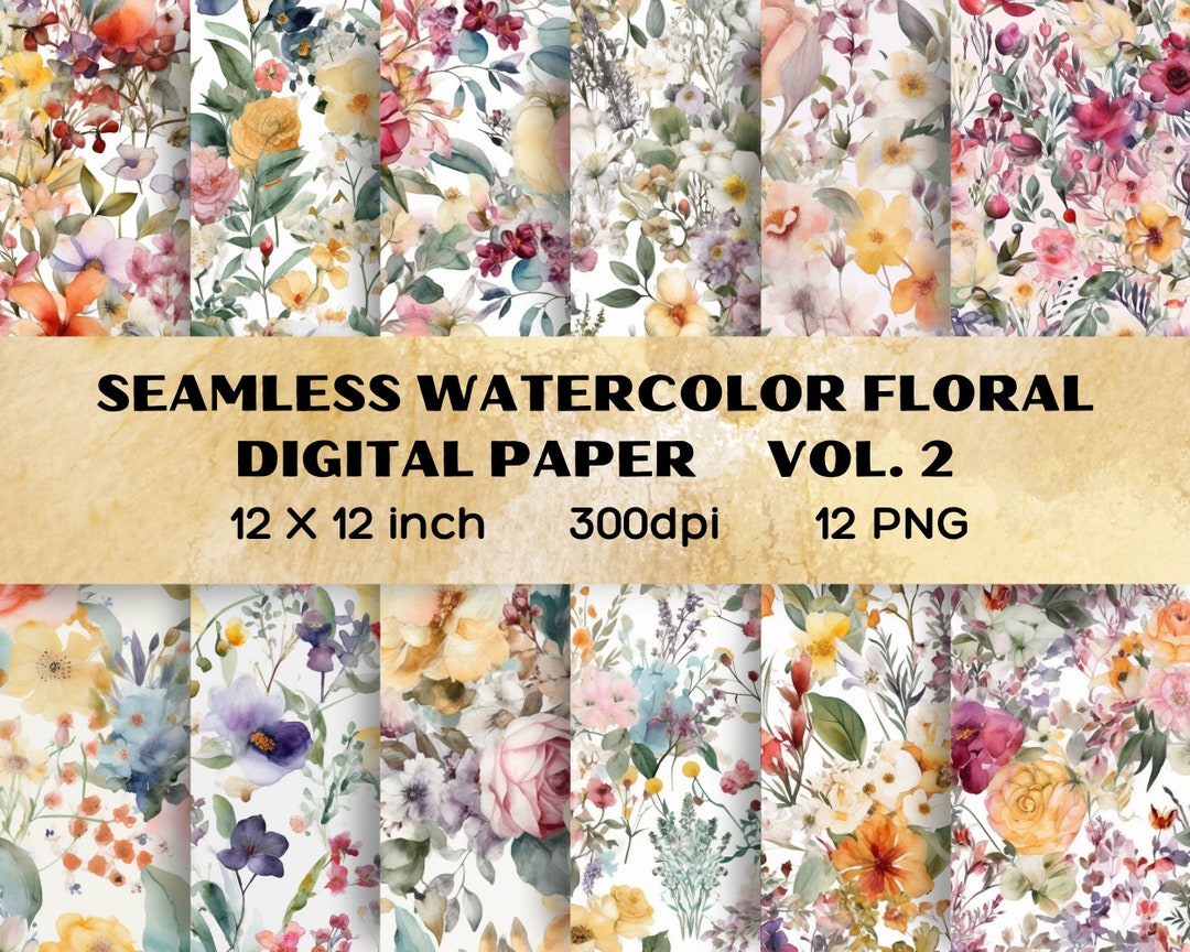 Digital Watercolor Floral Paper, Flowers in Bloom Digital Paper ...