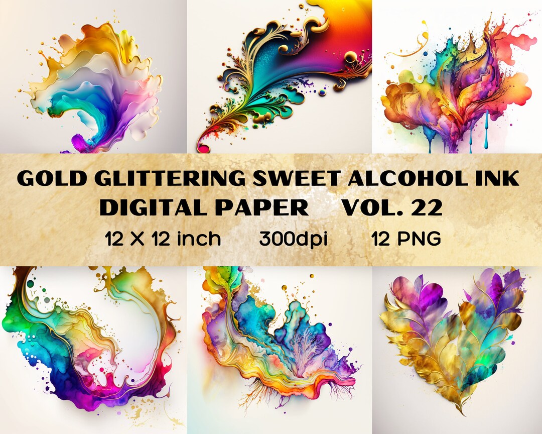 Gold Glittering Sweet Alcohol Ink Digital Paper Vol. 22, Alcohol Ink ...