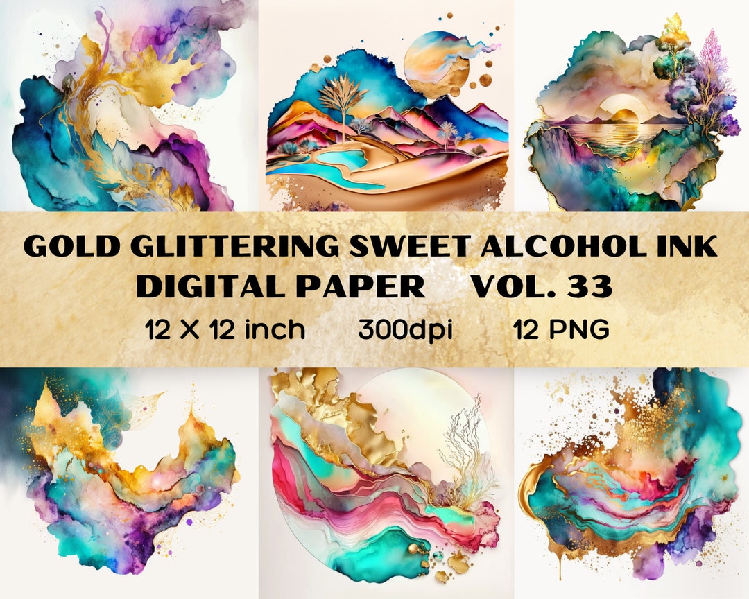 Gold Glittering Sweet Alcohol Ink Digital Paper V33, Alcohol Ink ...