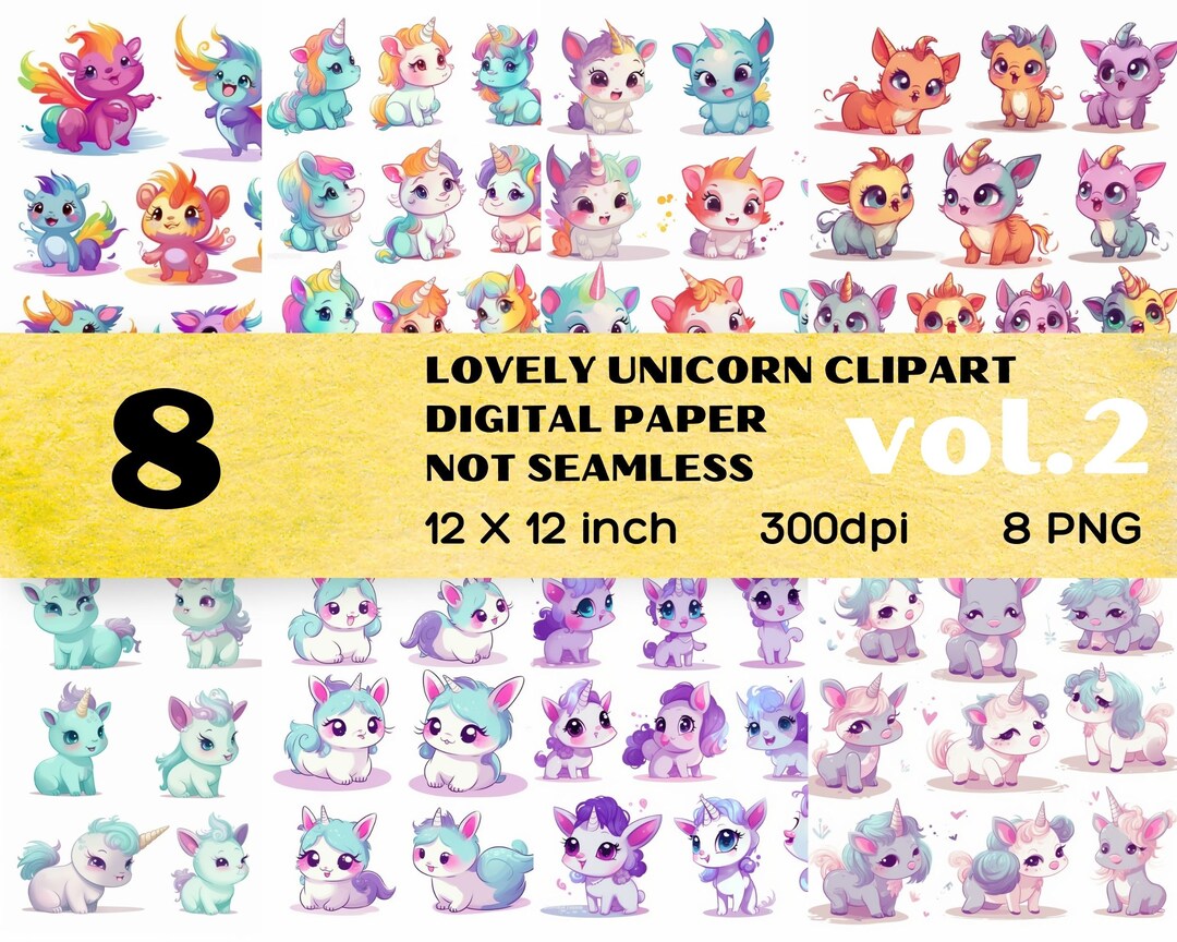 Cute Emoji Clipart of Unicorns, Digital Paper Volume 2, White ...