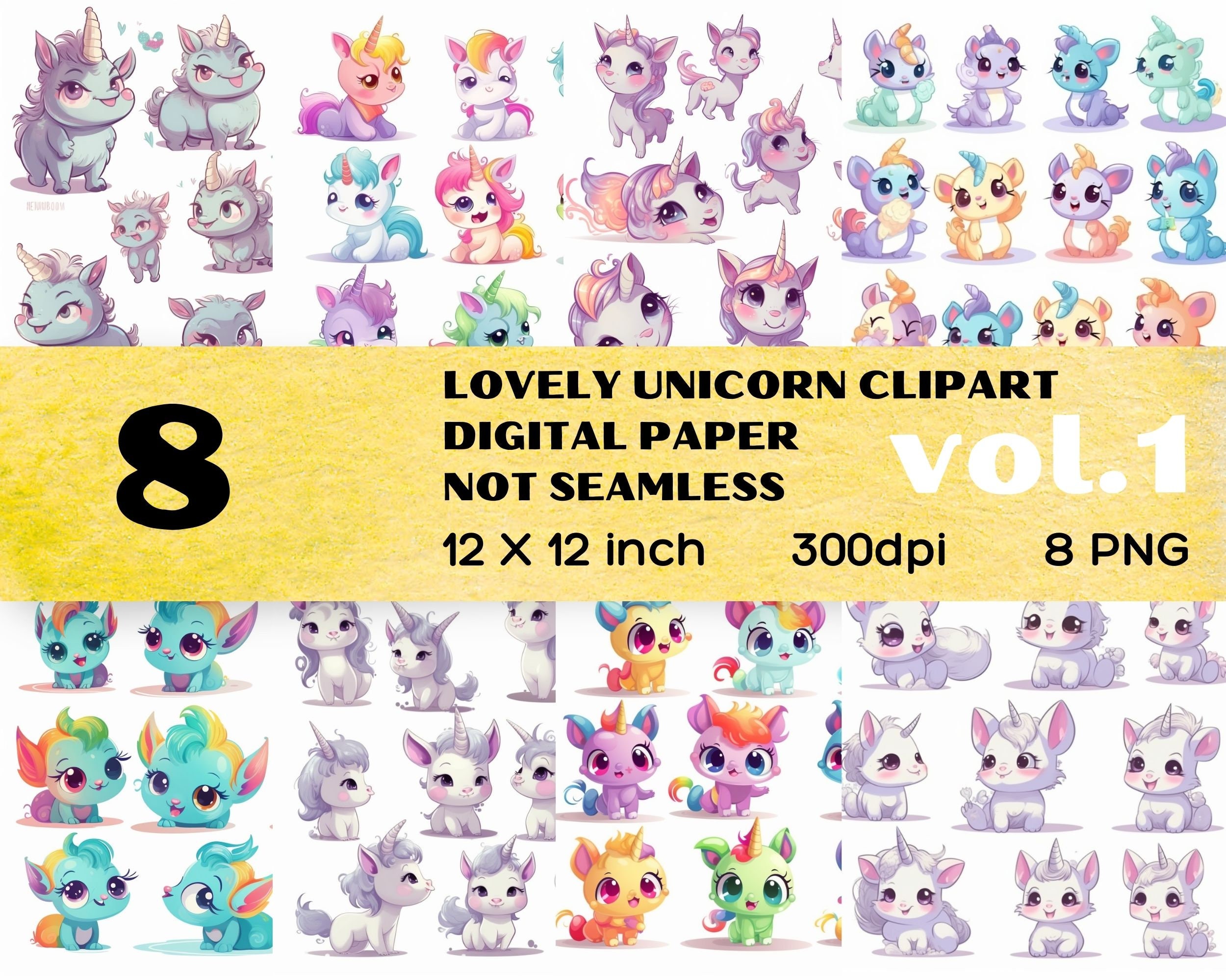 Lovely Emoji Clipart of Unicorn, Digital Paper Vol.1, Cute Emoji ...