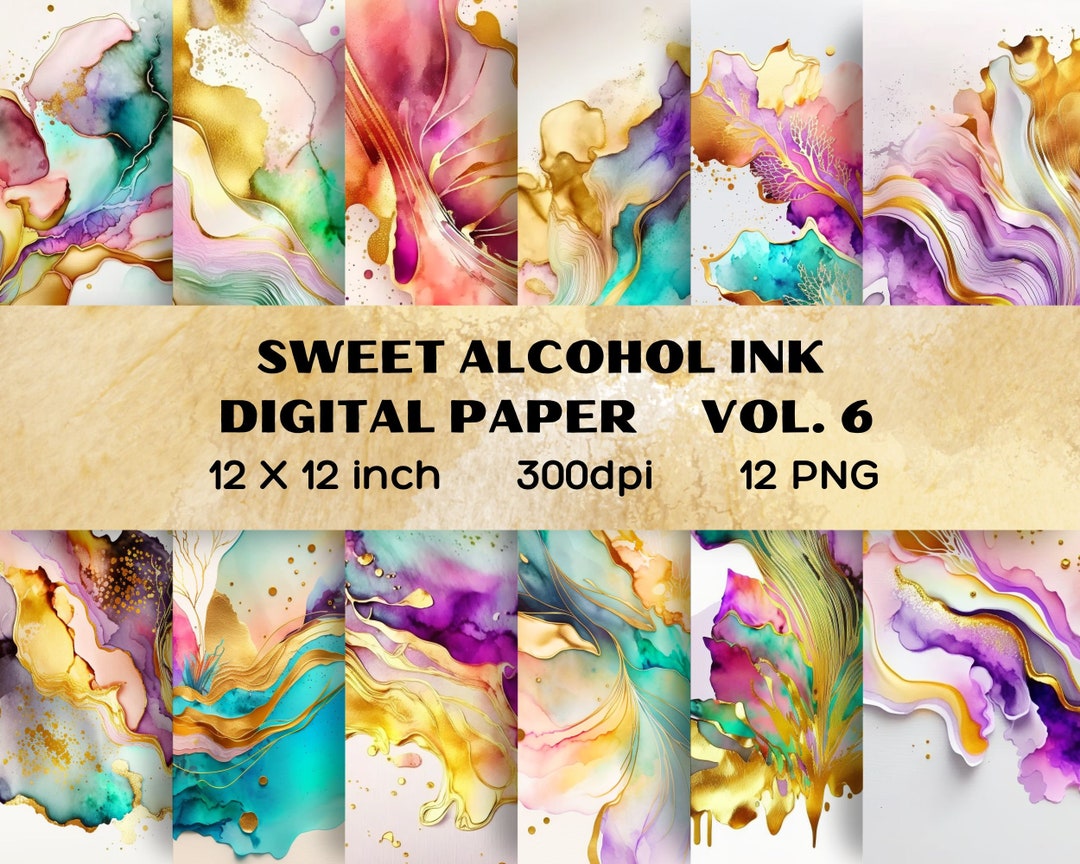 Gold Glittering Sweet Alcohol Ink Digital Paper Volume 6, Sweet Alcohol ...