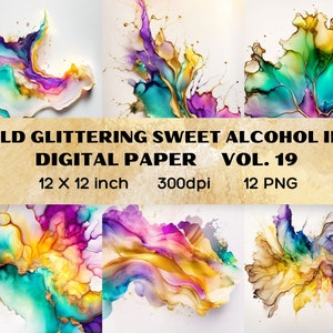 Gold Glittering Sweet Alcohol Ink Digital Paper Vol. 19, Alcohol Ink ...