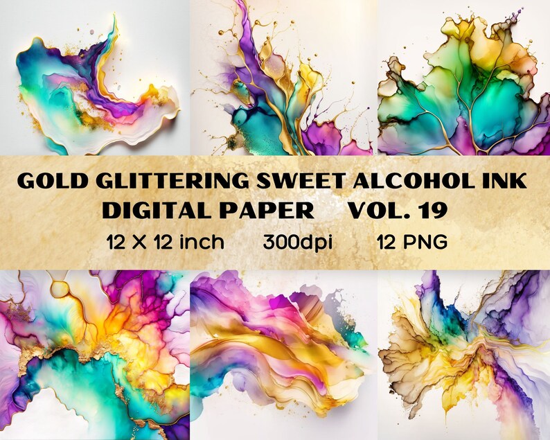 Gold Glittering Sweet Alcohol Ink Digital Paper Vol. 19, Alcohol Ink ...