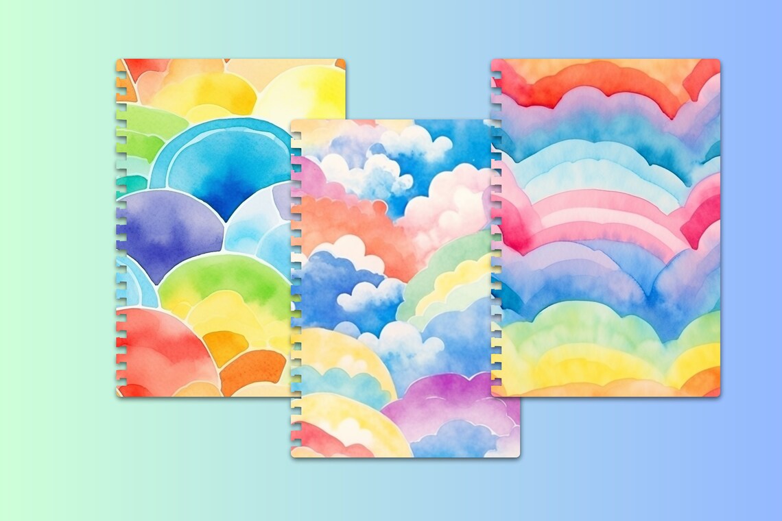 Watercolor Rainbow Digital Paper Set V1, Rainbow Backgrounds, Colorful ...