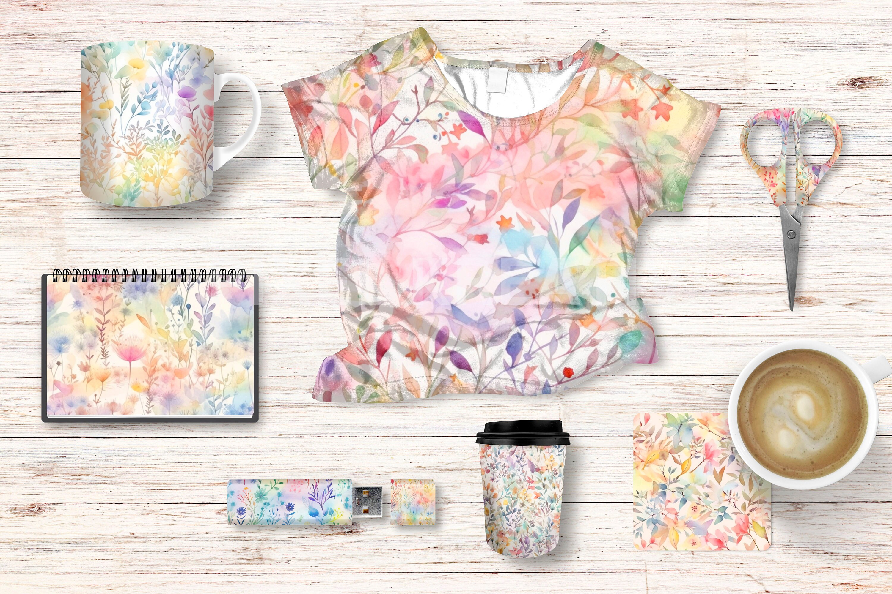 Digital Watercolor Floral Paper, Pastel Flowers Digital Paper ...