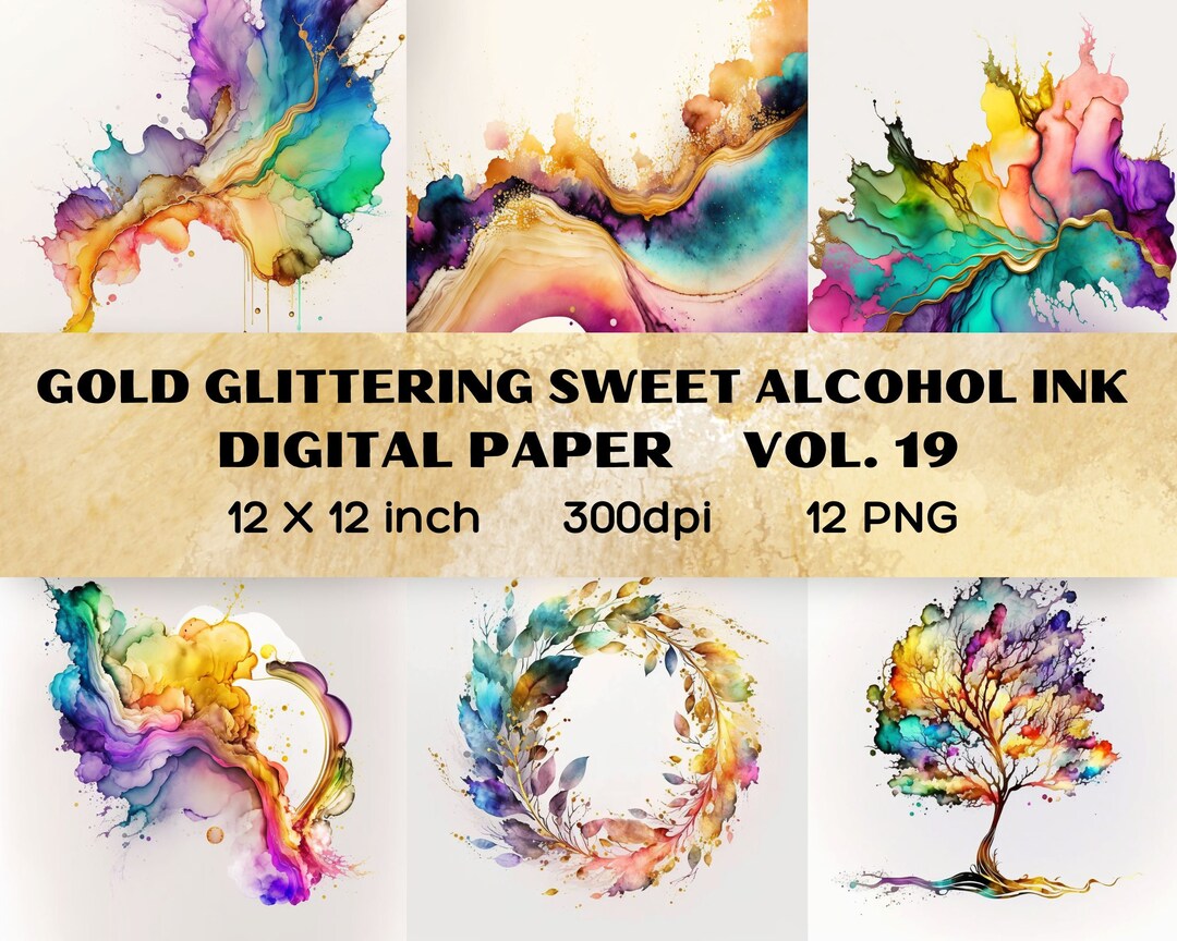 Gold Glittering Sweet Alcohol Ink Digital Paper Vol. 19, Alcohol Ink ...