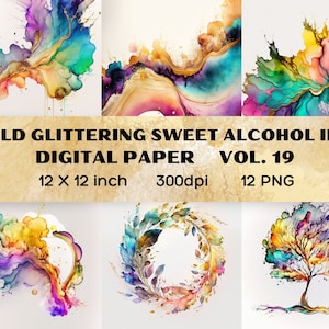 Gold Glittering Sweet Alcohol Ink Digital Paper Vol. 19, Alcohol Ink ...